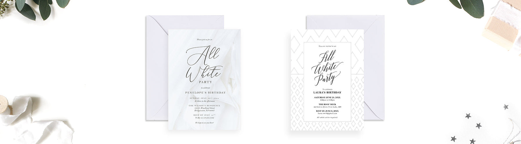 Printed All White Party Invitations