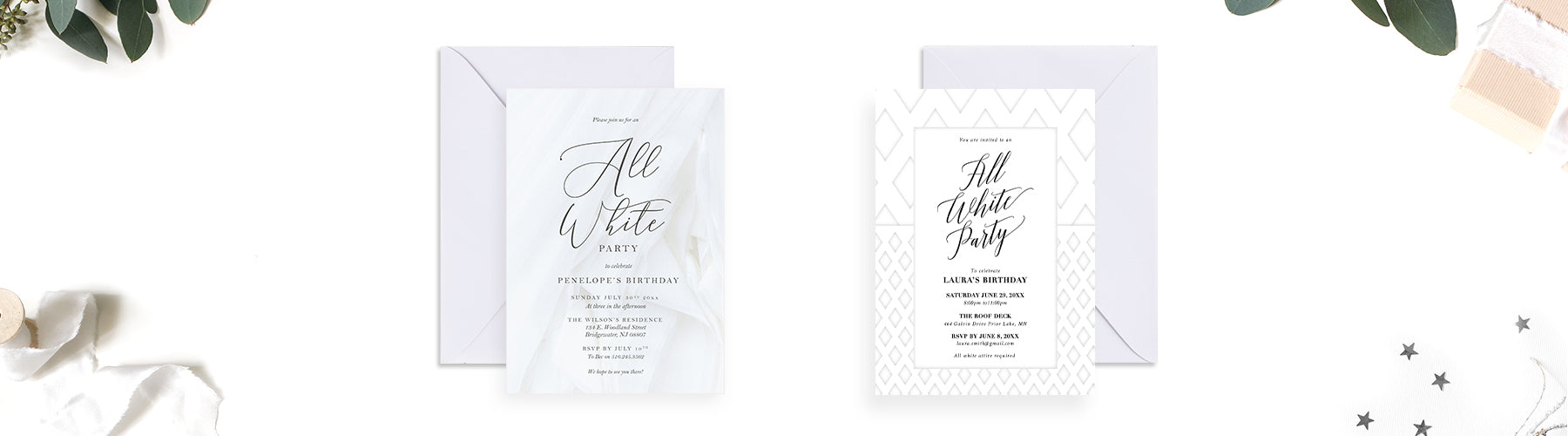 Printed All White Party Invitations