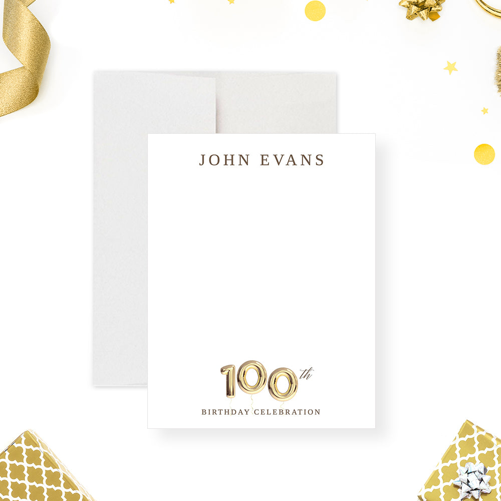 100th Birthday Thank You Card 100 Year Anniversary Milestone