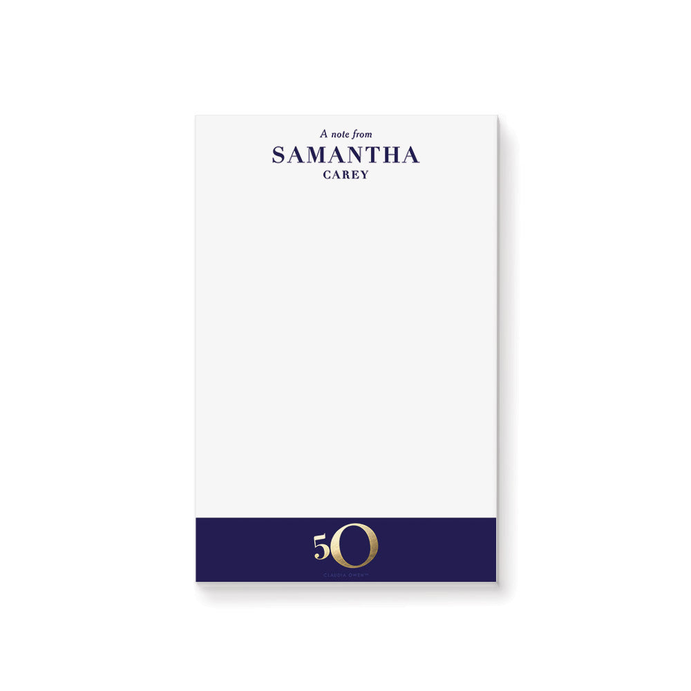 Royal Blue and Gold 50th Birthday Notepad, Elegant Stationery Party Fa