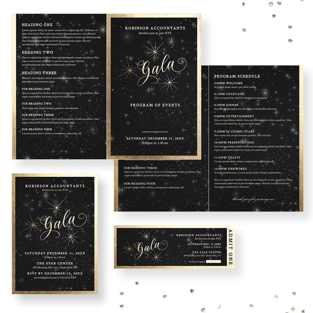 Celestial Gala Party Invitation Matching Set Template with Starry Nigh