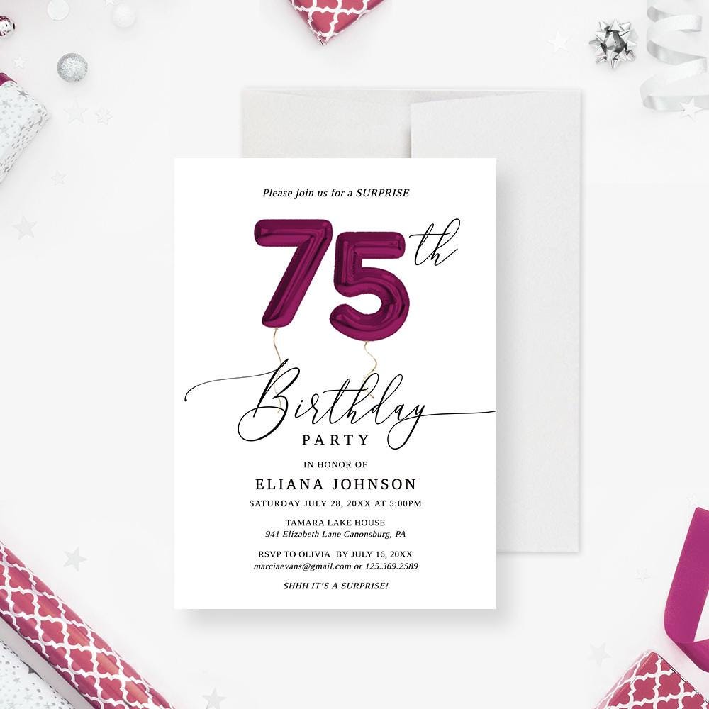 75th Birthday Invitation Template, 75th Business Anniversary Digital D