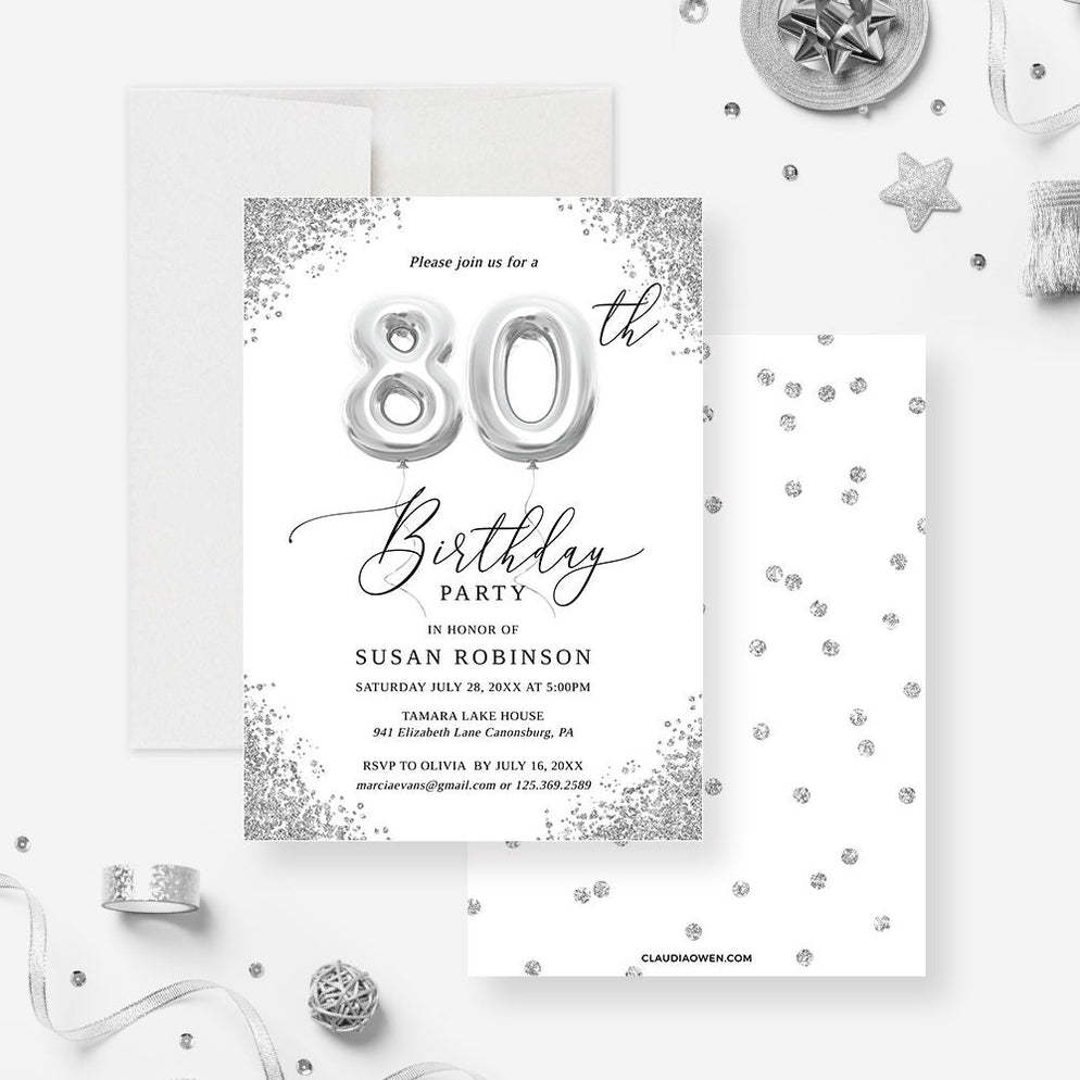 80th Birthday Invitation Template Business Anniversary Digital Downloa