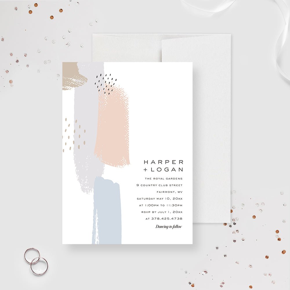 Artistic Wedding Invitations, Anniversary Party Invites with Brush Str