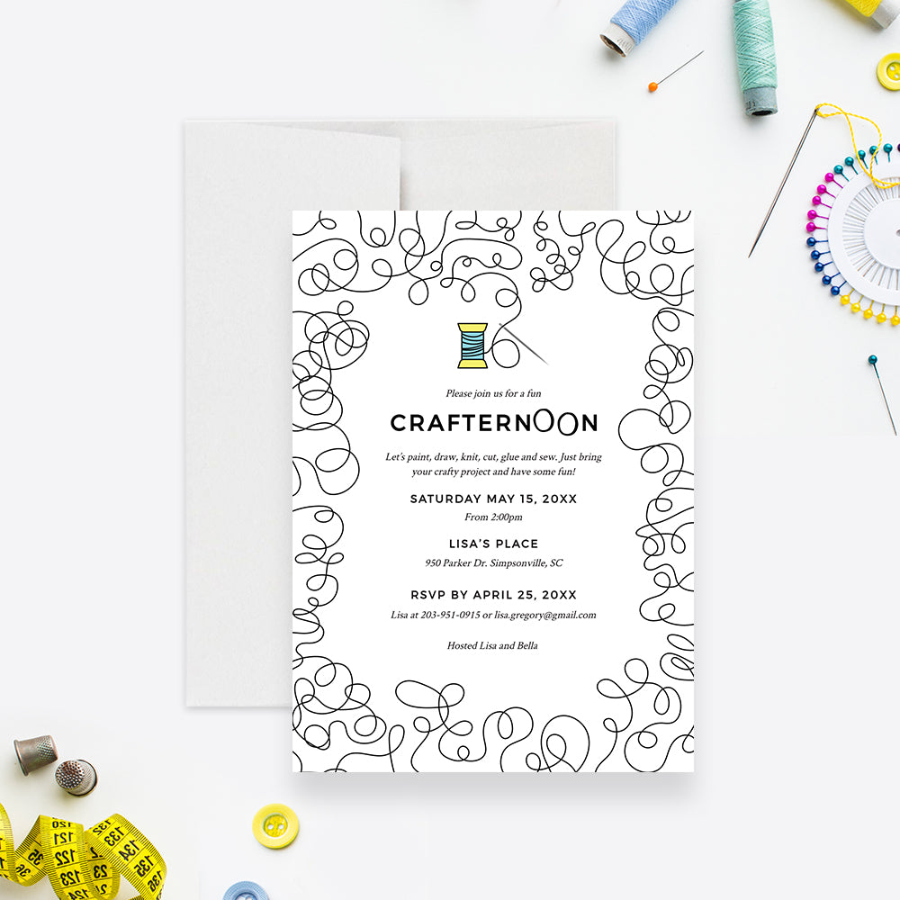 Crafternoon Sewing Birthday Invitation Template, Craft Party Invites I