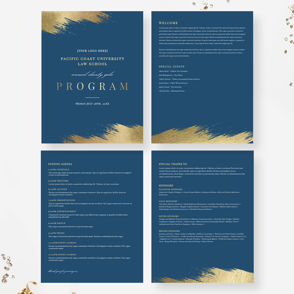 Program Template in Blue and Gold, Business Event Ceremony Program, Co