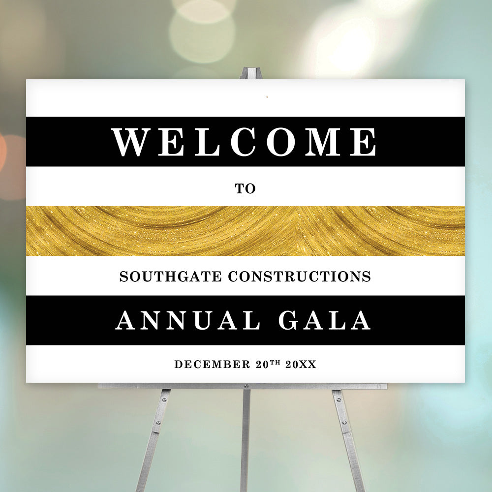 Annual Gala Welcome Sign in Black and Gold, Elegant Corporate Event We ...