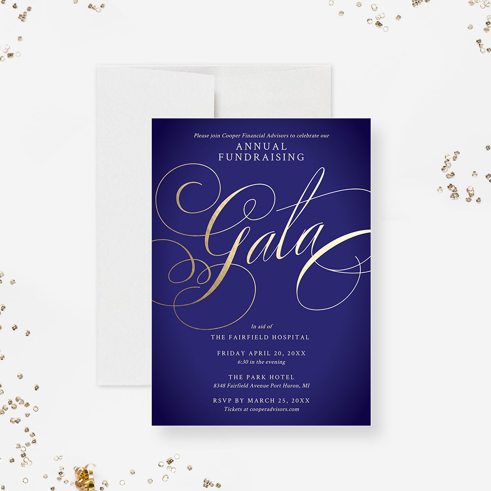 Elegant Navy and Gold Gala Invitation for Fundraising Events, Gold Scr