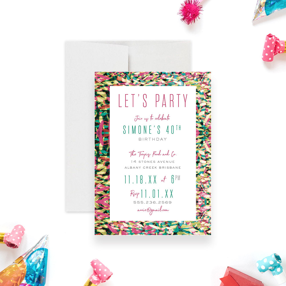 Colorful Tropical Invitation Card for Adult Birthday Party, Summer Bir ...