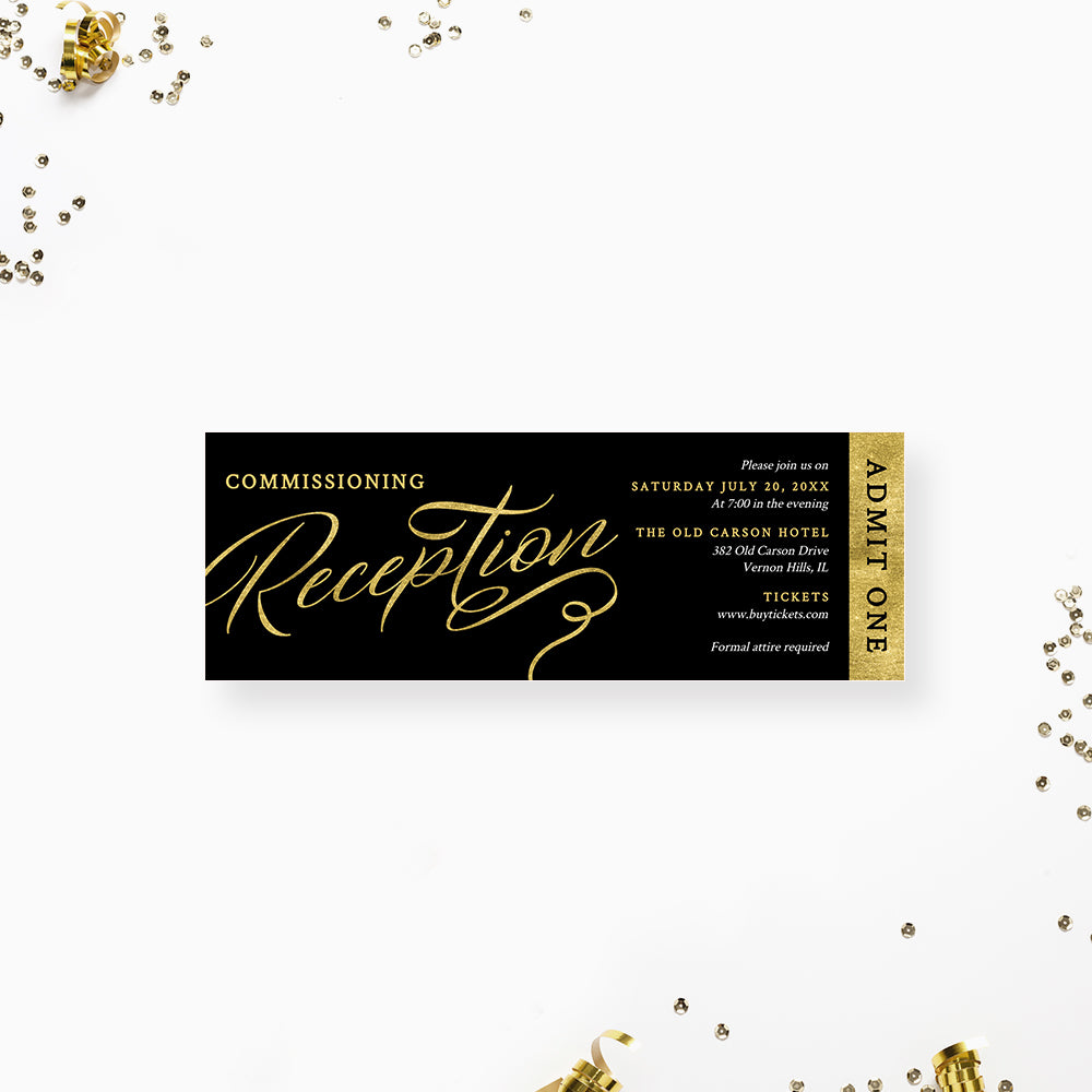 Elegant Black and Gold Reception Ticket Invitation, Printable Receptio ...