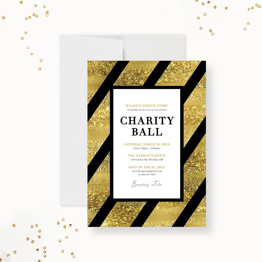 Annual Charity Ball Invitation Template, Gold and Black Gala Invites D