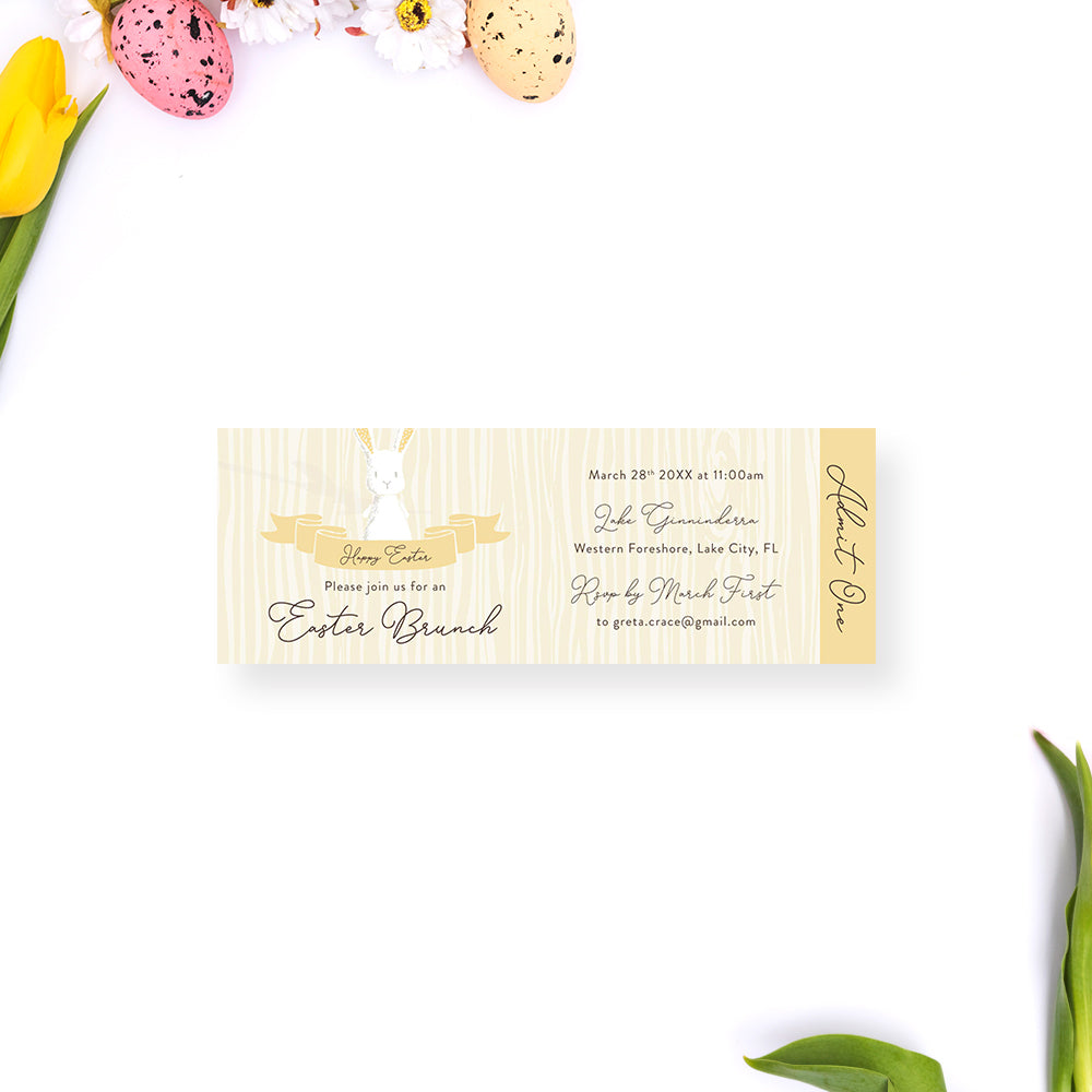 Cute Easter Brunch Party Ticket Invitation, Easter Bunny Ticket Invite