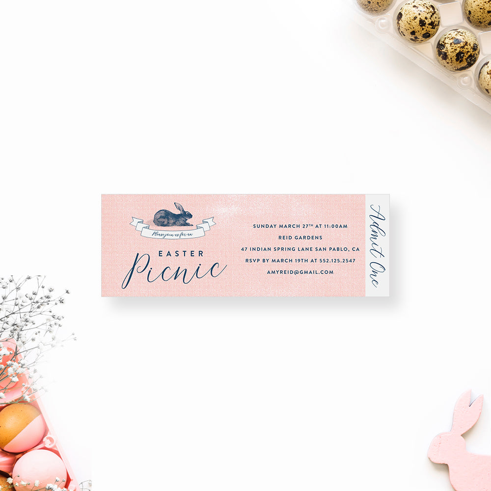 Easter Picnic Bunny Ticket Invitation Card, Spring Easter Egg Hunt Par ...