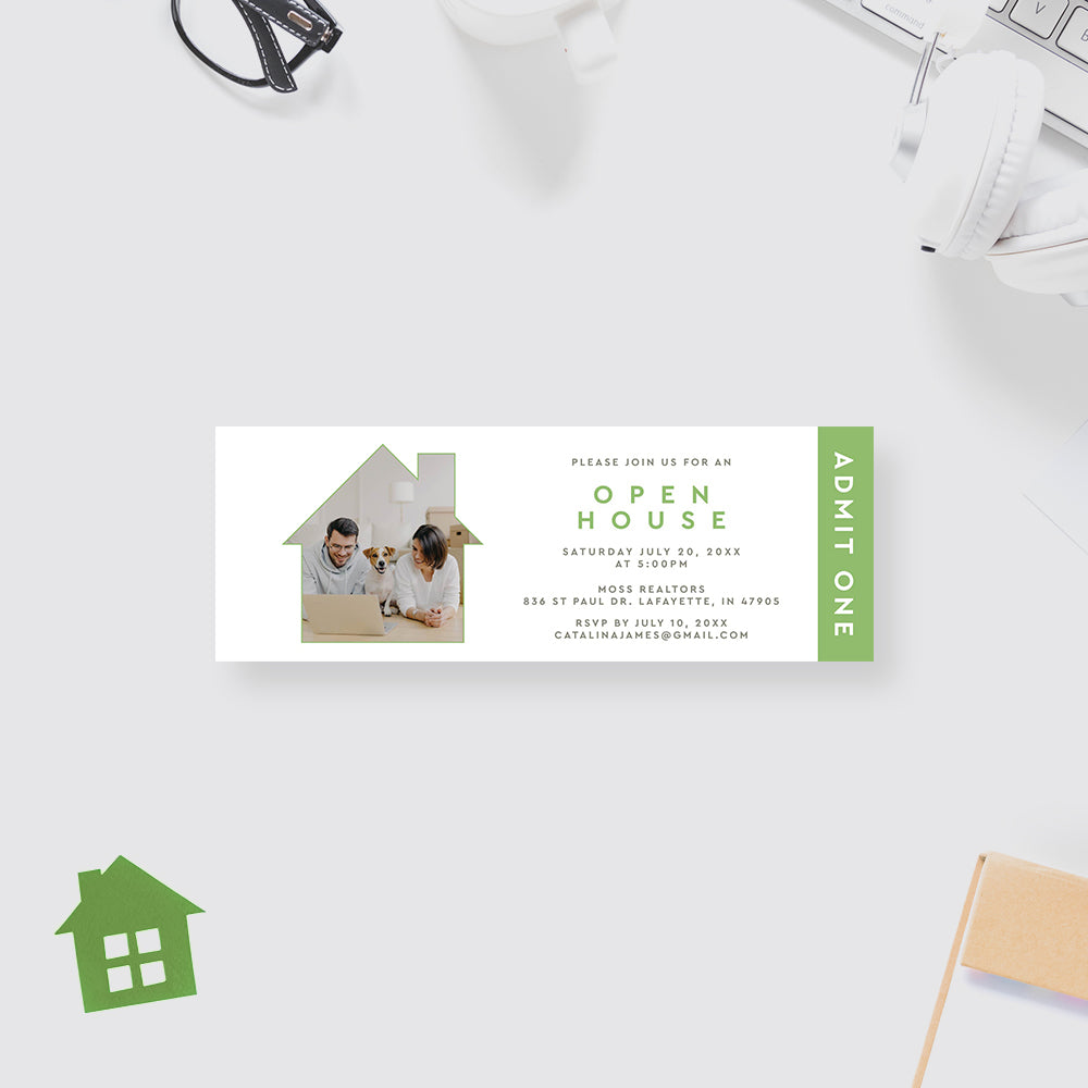 Ticket Invitation for Open House Party with Photo, Ticket Invites for