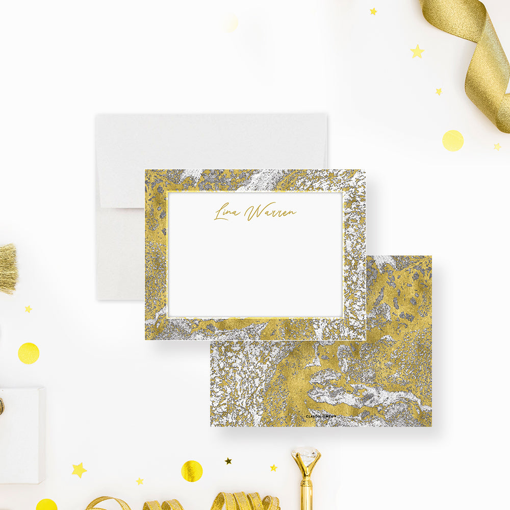 Silver and Gold Note Card, Elegant Business Thank You Cards, Personali