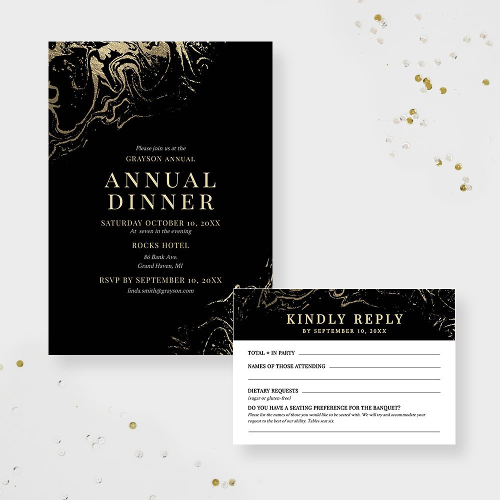 Annual Dinner Invitation Set Template, Gold Gala Party Invitation, Bus