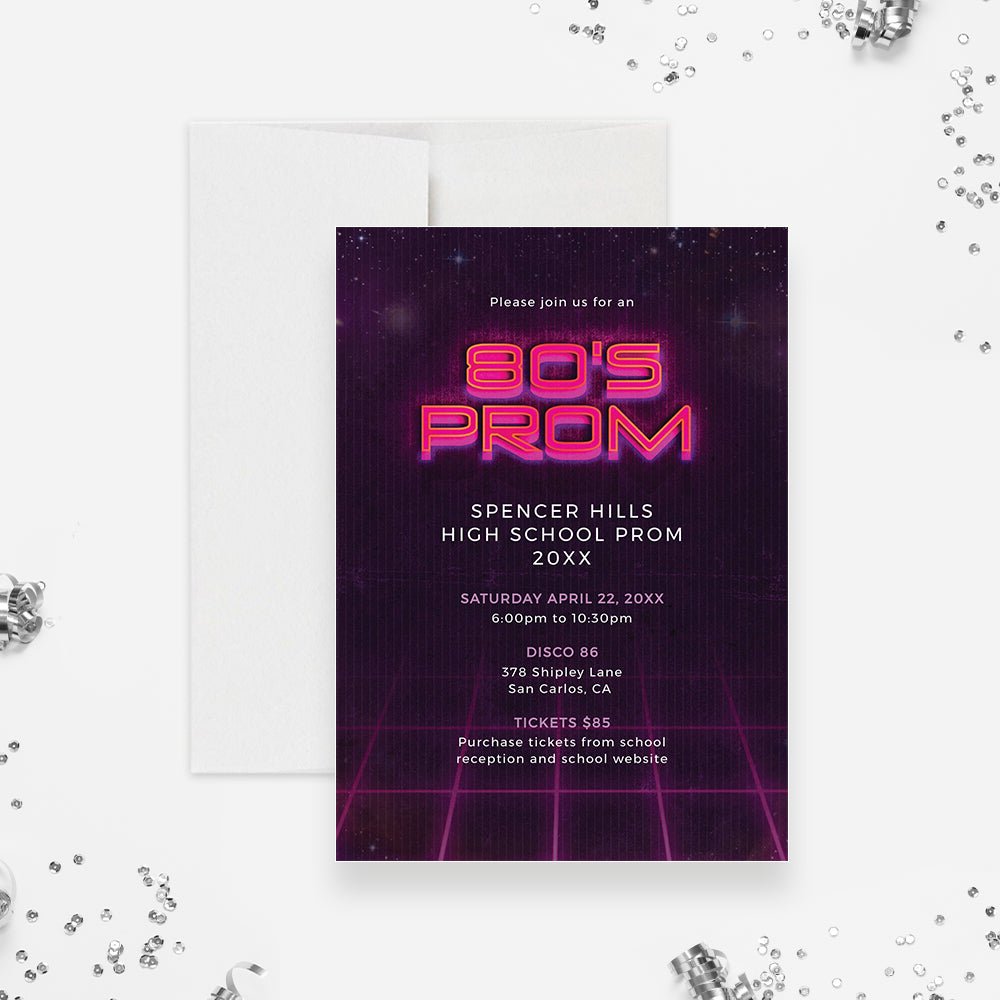 80s Prom Invitation Template, Retro 1980s Party Invite Digital Downloa