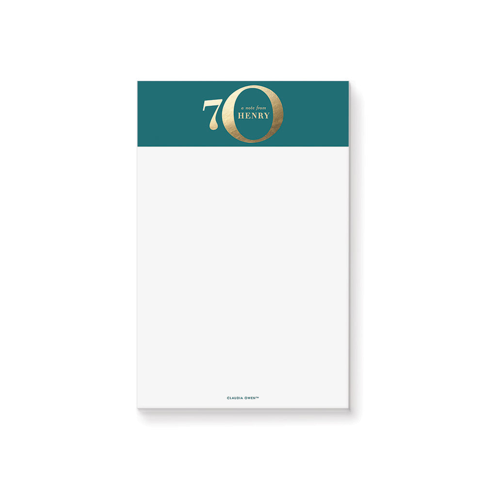 Teal and Gold 70th Birthday Notepad, 70th Business Anniversary Station