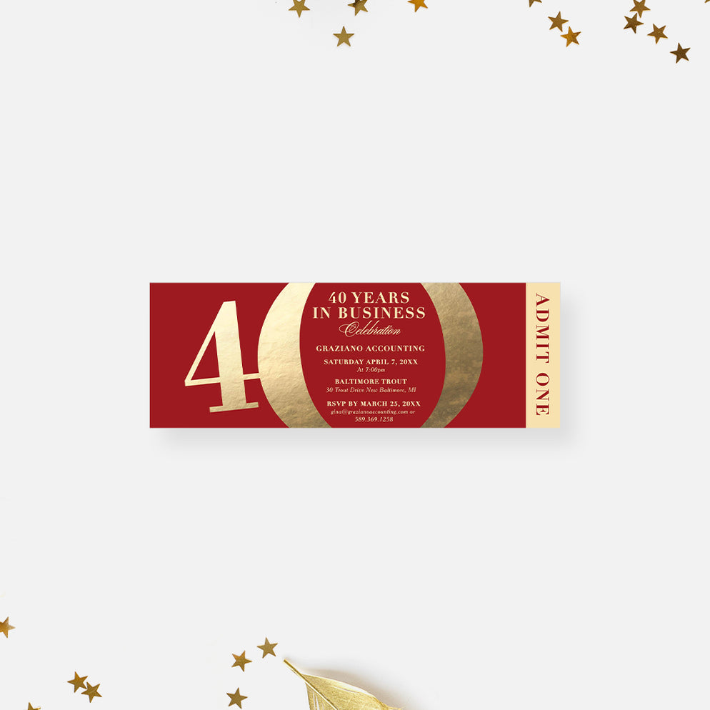 Red and Gold Elegant Invitation Card for 40th Business Anniversary Par