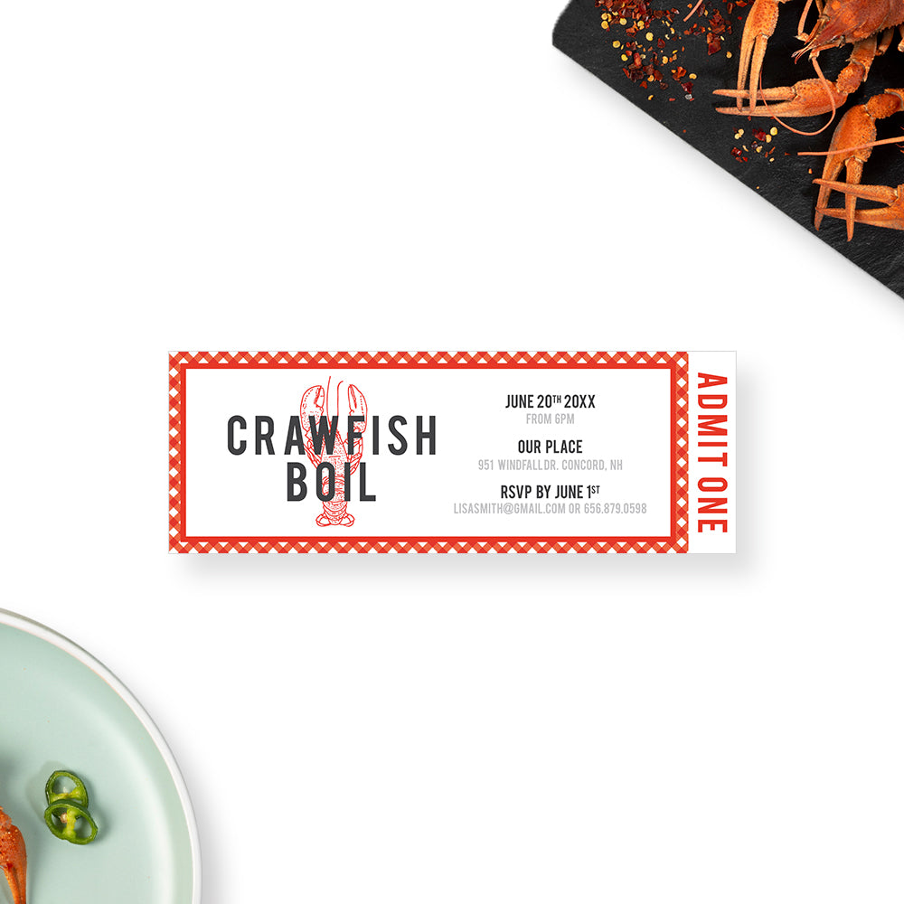 Crawfish Boil Ticket Invitation Card with Plaid Design, Crawfish Gradu ...