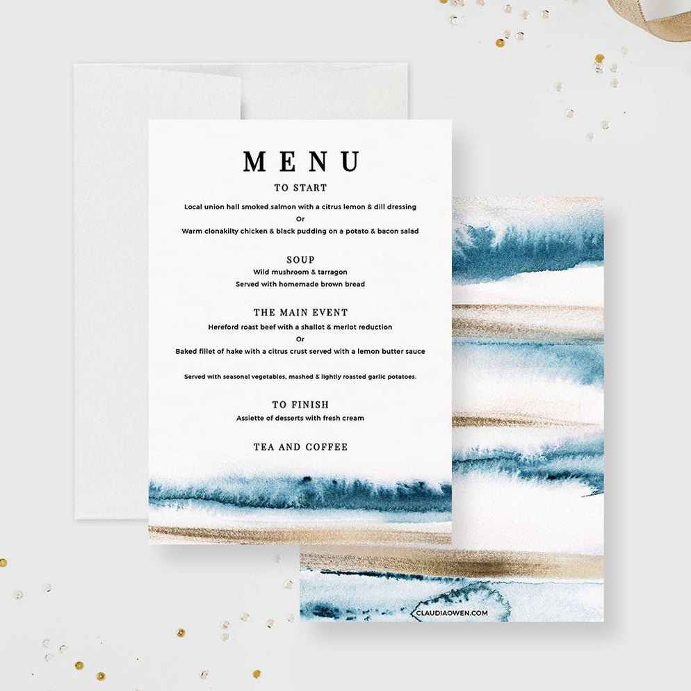 Beach Wedding Menu Card Template, Sea Cruise Wedding Menu Printable Te ...
