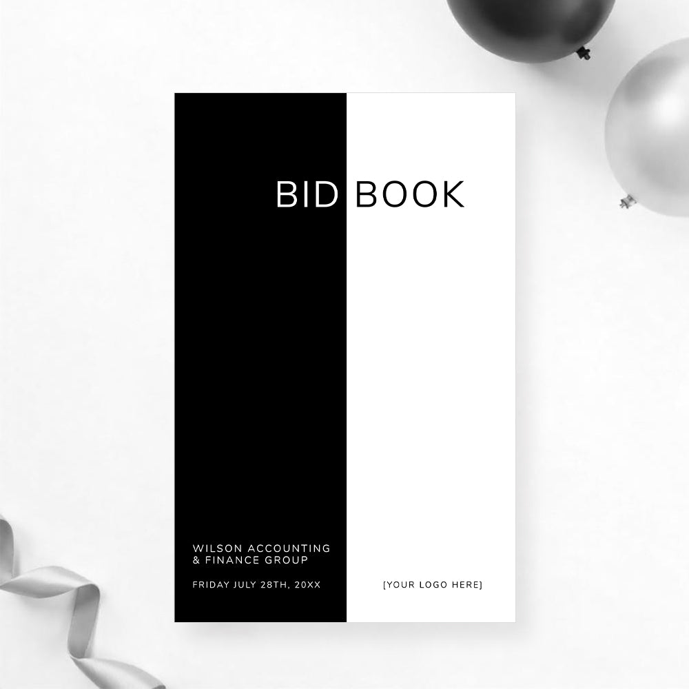 Professional Bid Book Template in Black and White for Auctions and Fun
