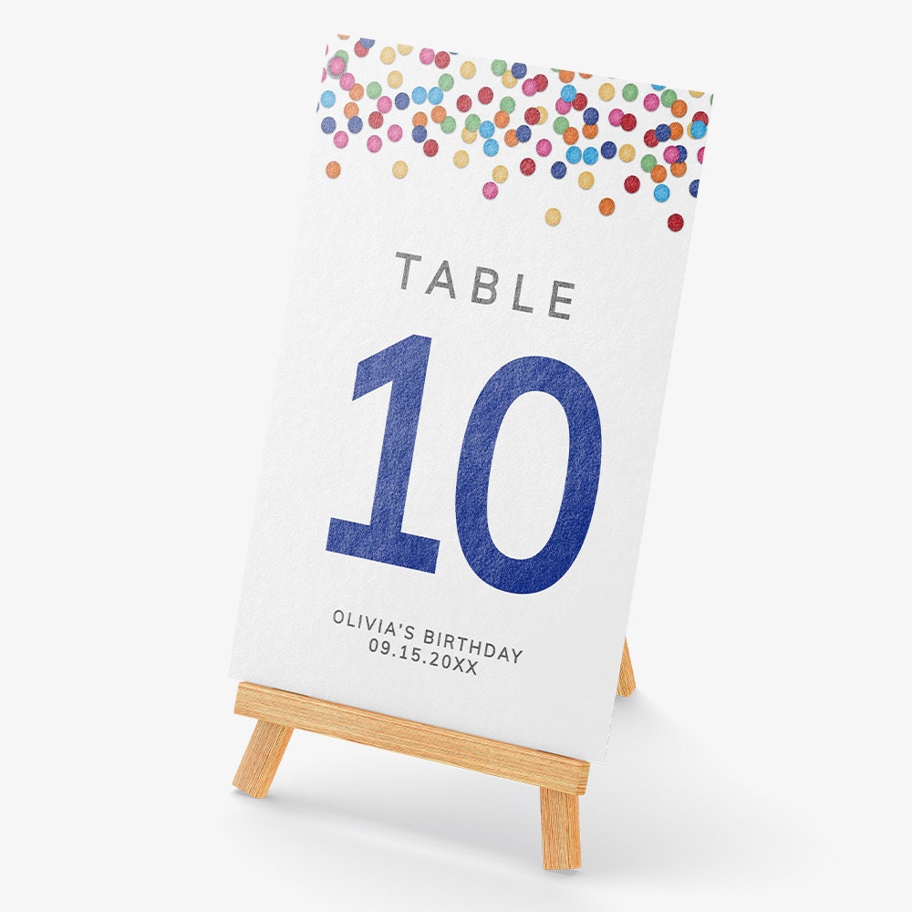 Colorful Confetti Table Number for Birthday Parties and Events Templat