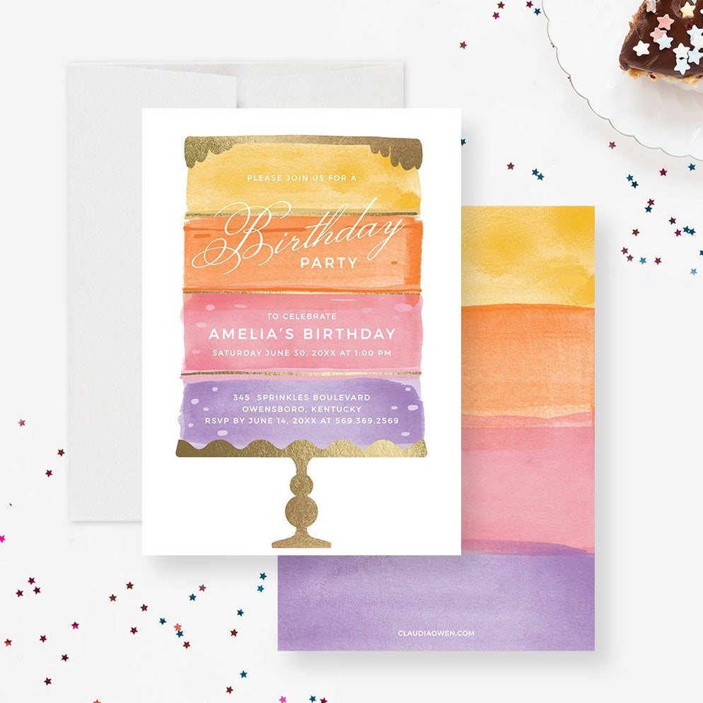 Fun Birthday Cake Party Invitation Editable Template for Kids Digital