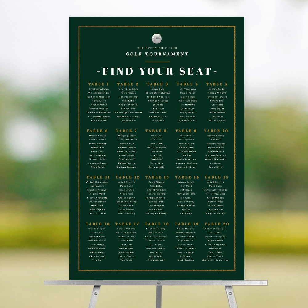 Golf Seating Chart Template Poster Digital Download