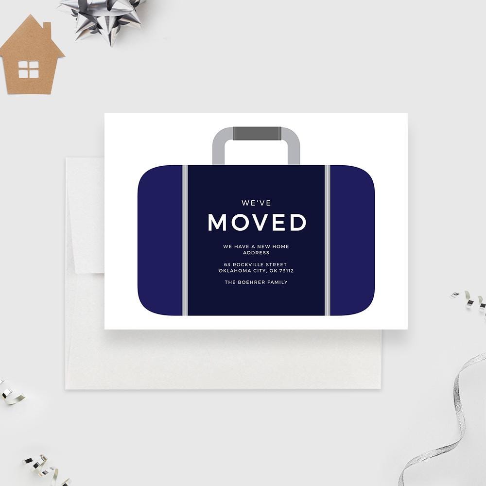 Moving Announcement Card Template with Suitcase Digital Download