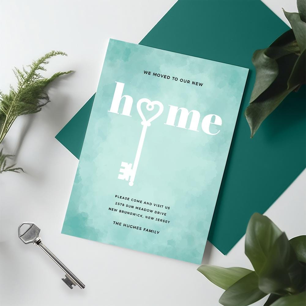 New Address Announcement Card Instant Download with House Key