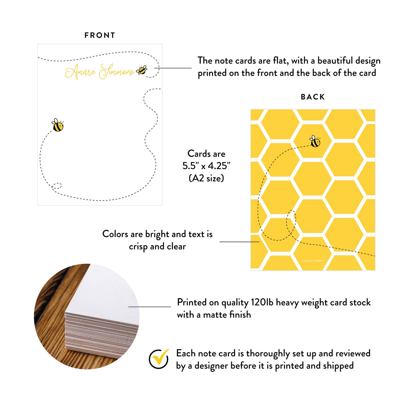 Bee Note Card, Honey Bee Personalized Stationery Set for Kids, Bumbleb