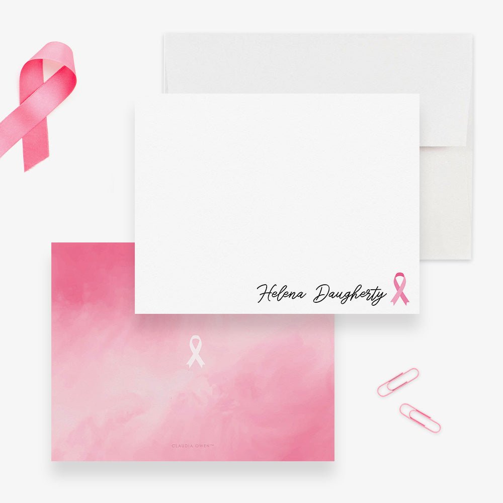 Breast Cancer Pink Ribbon Awareness Note Card, Cancer Thank You Cards,