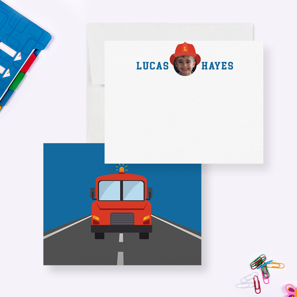 Fireman Note Card with Photo, Firefighter Stationery Thank You Gift fo