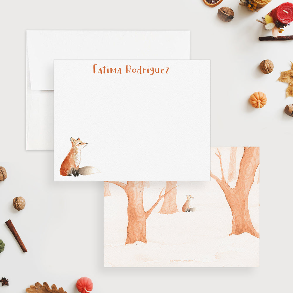Personalized Fox Note Cards, Fox Thank You Cards with Envelopes, Fox S
