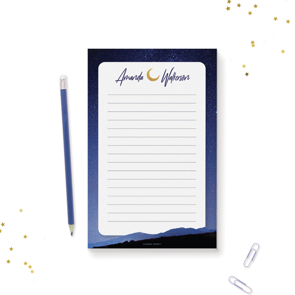 Crescent Moon Personalized Notepad, Starry Night Sky Memo Pad, Celesti