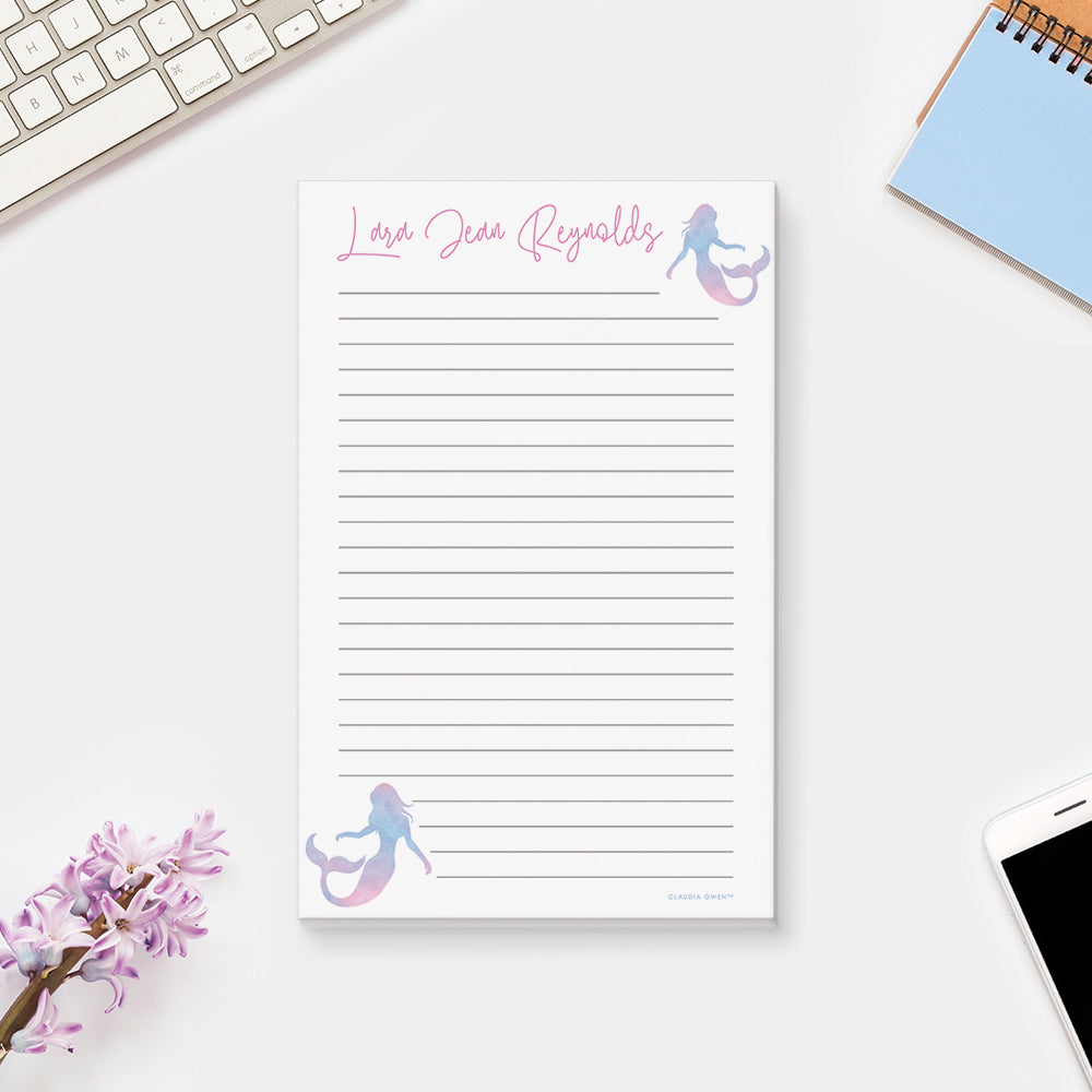 Mermaid Notepad for Girls, Personalized Mermaid Lover Gifts, Cute Merm