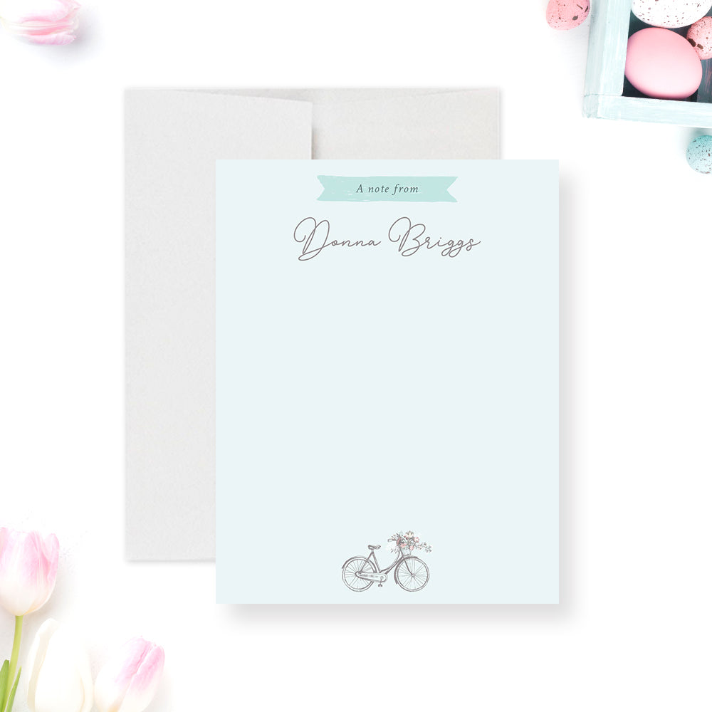 Personalized Bicycle Note Card with Flowers