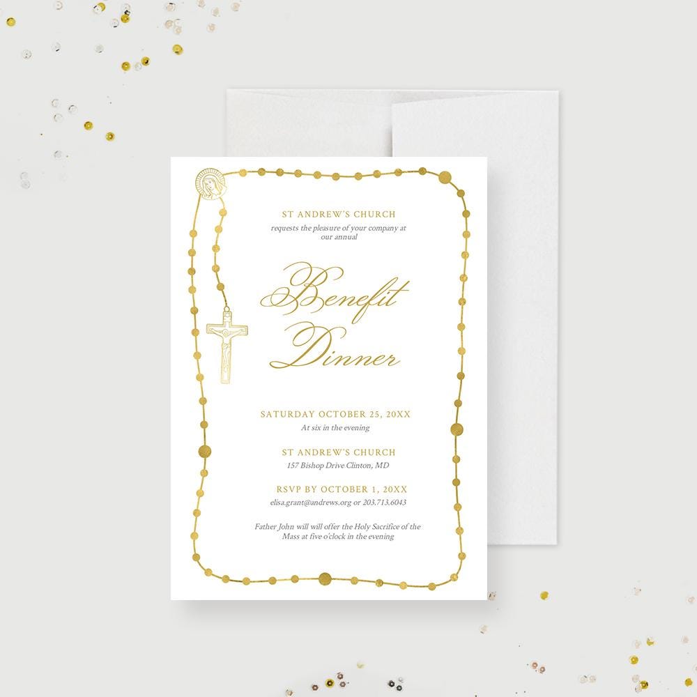 Religious Invitation Card Template Digital Download with Rosary