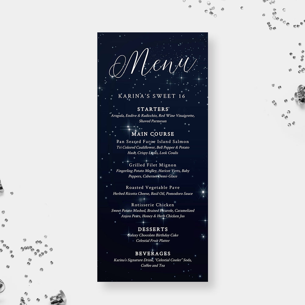 Starry Night Sky Editable Menu Card, Star Menu Template Digital Downlo