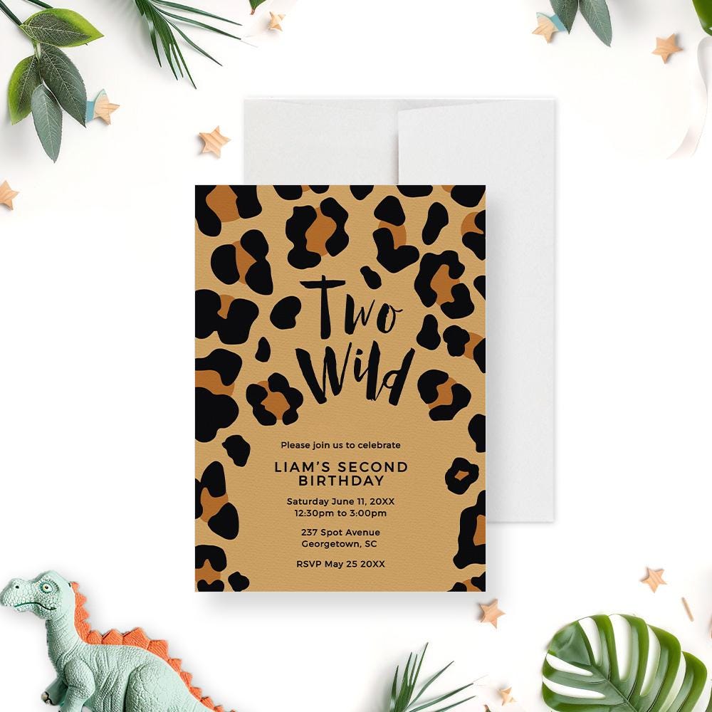 Two Wild Birthday Party Invitation Template, 2nd Birthday Printable Di
