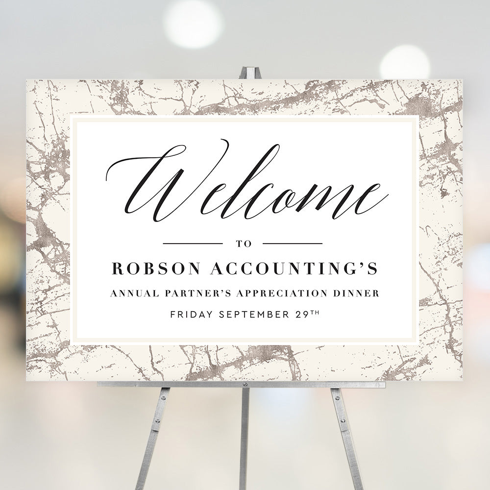 Modern Marble Welcome Sign for Business Dinners and Corporate Events