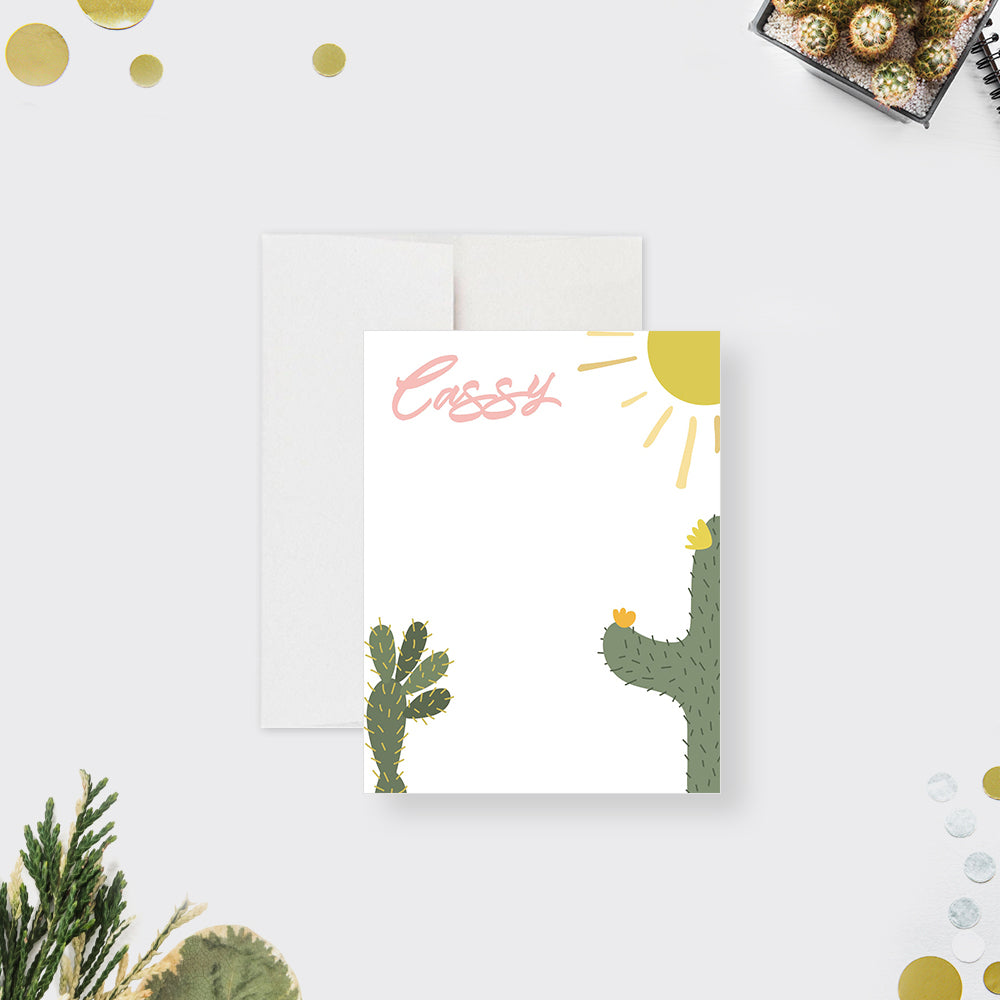 Cactus Note Card, Desert Themed Birthday Thank You Cards, Cactus Stati