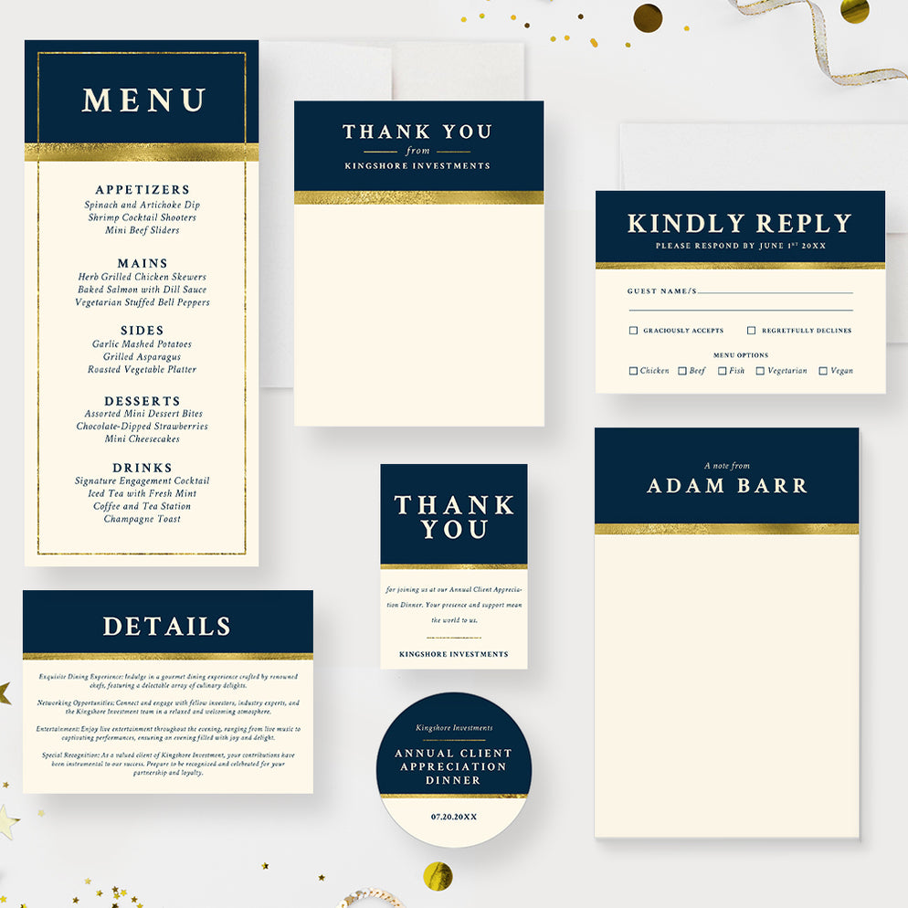 Elegant Annual Client Appreciation Dinner Invitation Card in Blue and ...