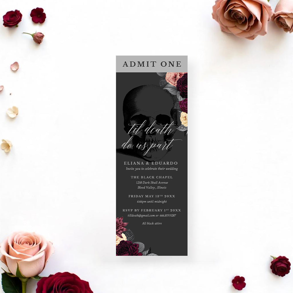 Til Death Do Us Part Gothic Wedding Ticket Invitation