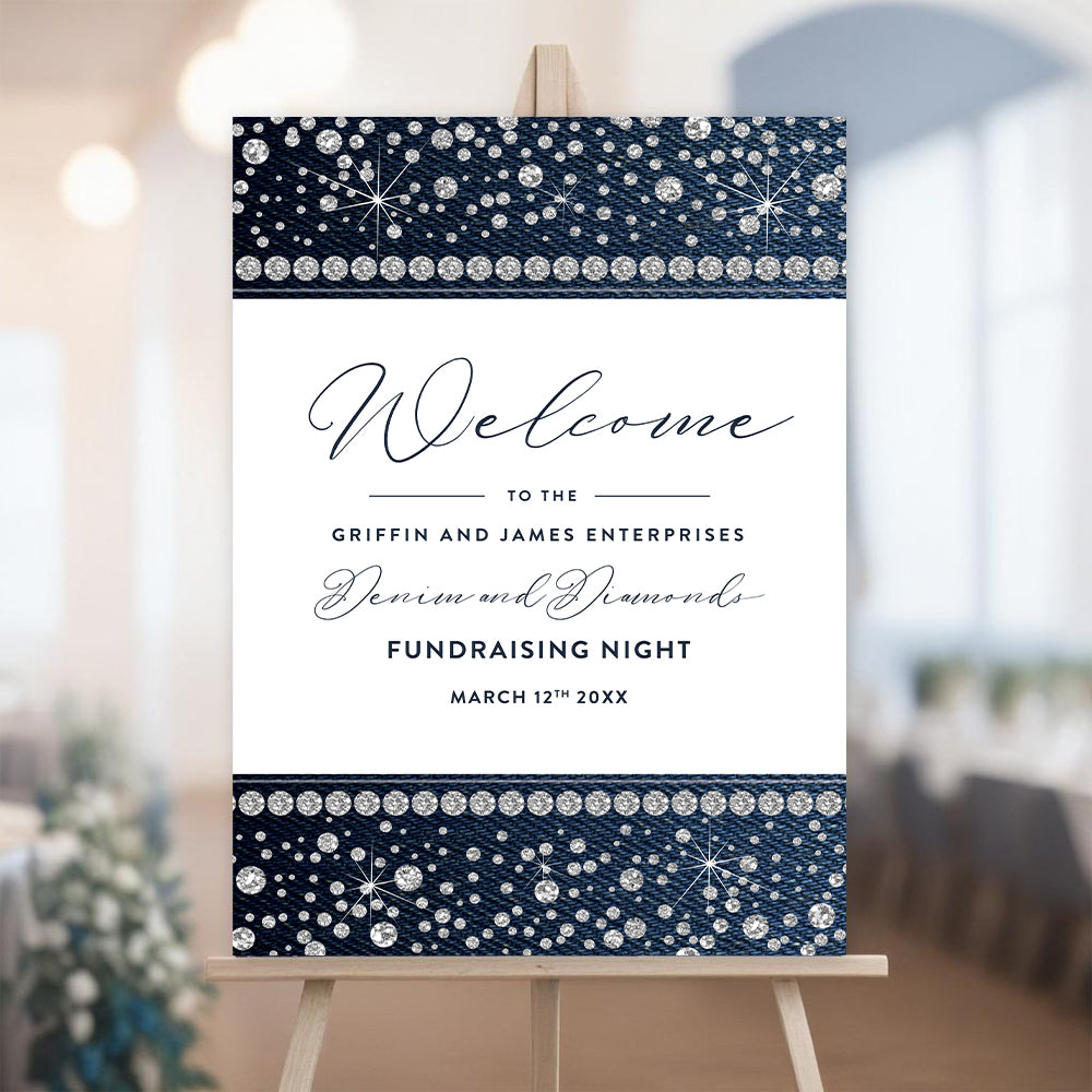 Elegant Denim and Diamonds Welcome Sign, Welcome Poster for Fundraisin ...