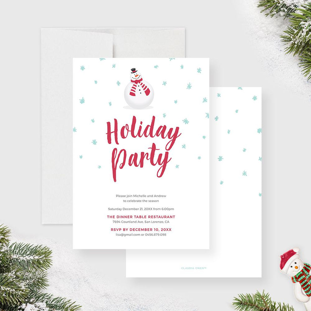 Holiday Party Invitation Template Editable Snowman Christmas Invite ...