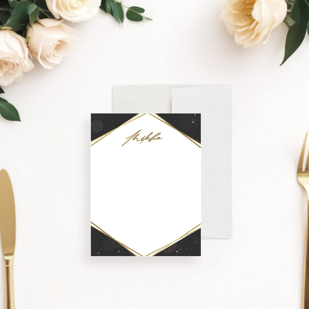 Personalized Black and Gold Rehearsal Dinner Note Card, Elegant Thank
