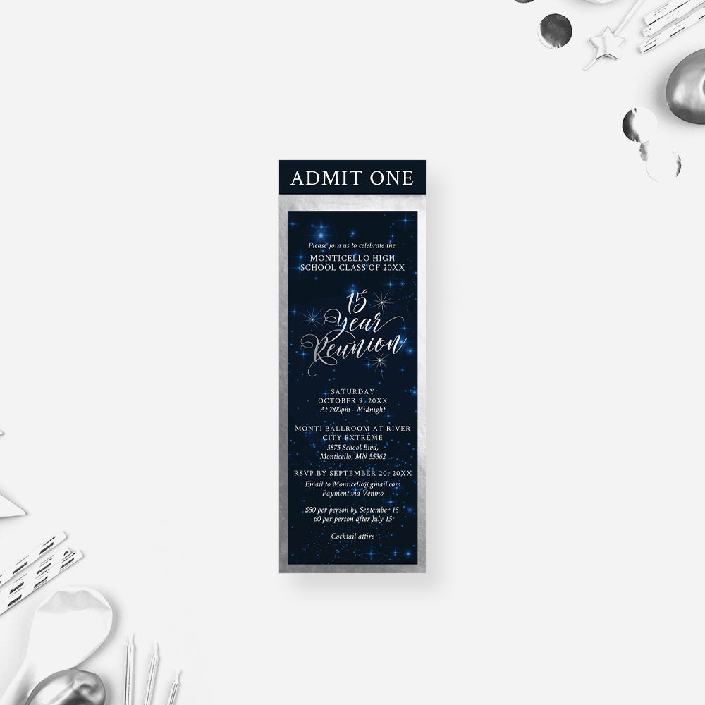 High School Reunion Ticket Invitation 15 Year Class Event