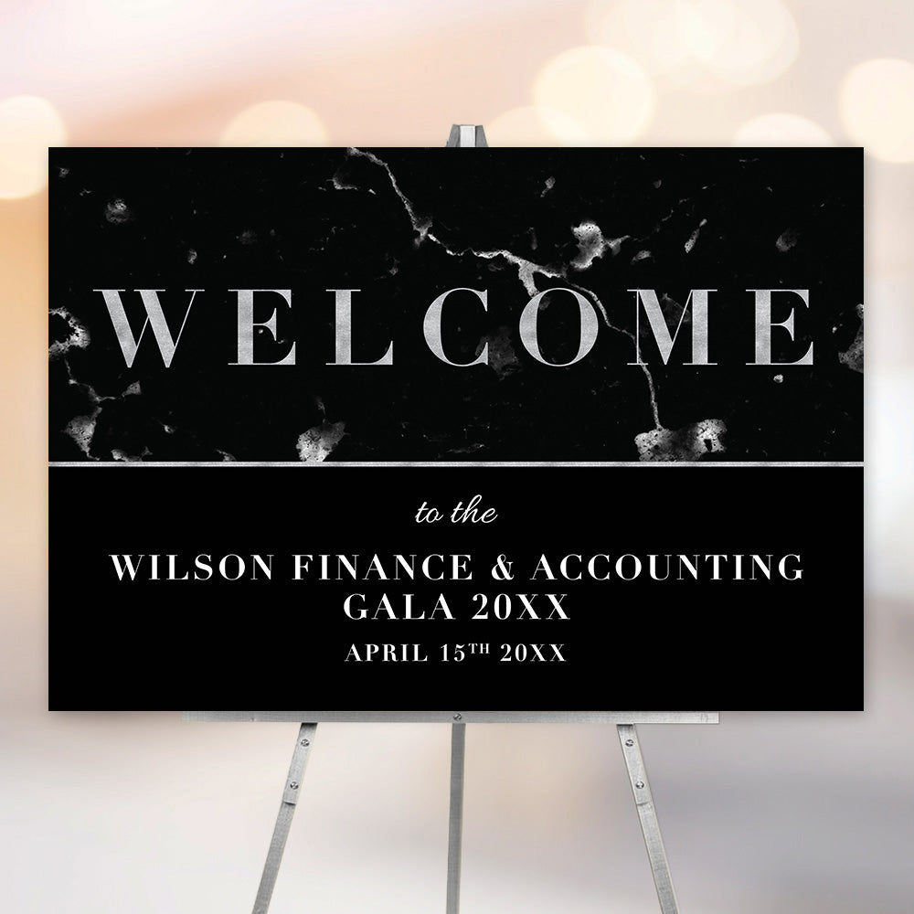 Elegant Black Marble Gala Welcome Sign for Corporate Events